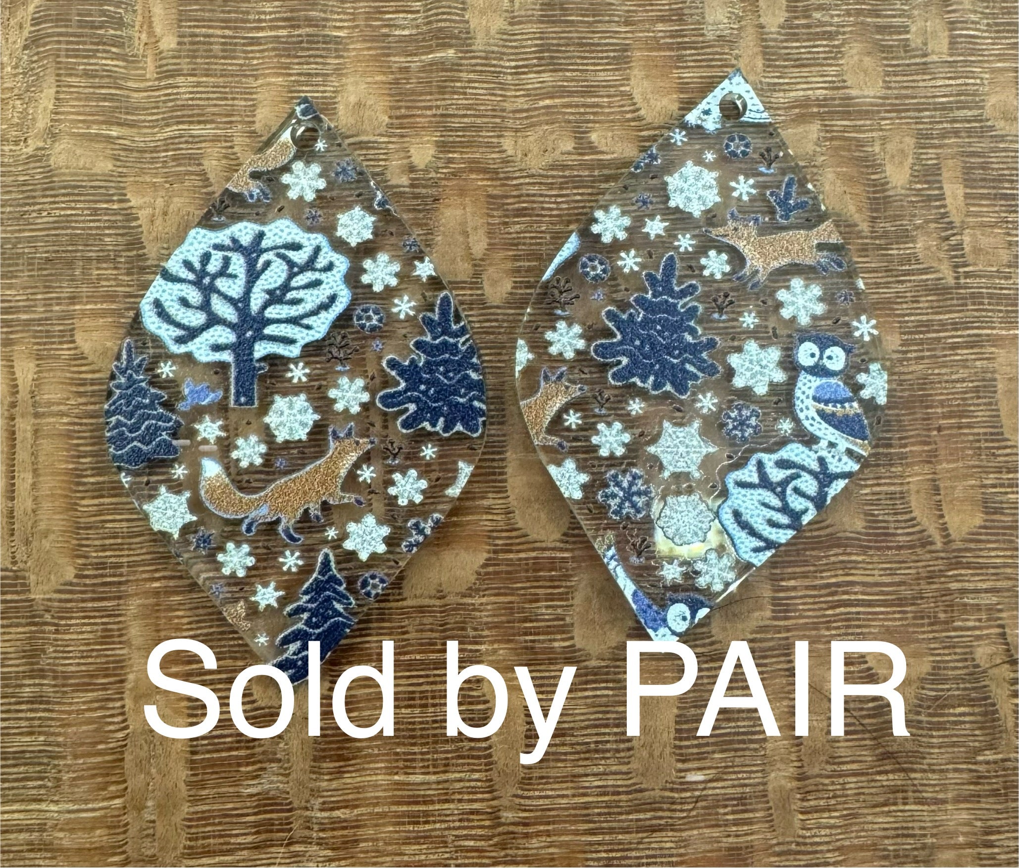Winter Fox and Owl Pattern Dangle PAIR – UnderwoodWorksllc